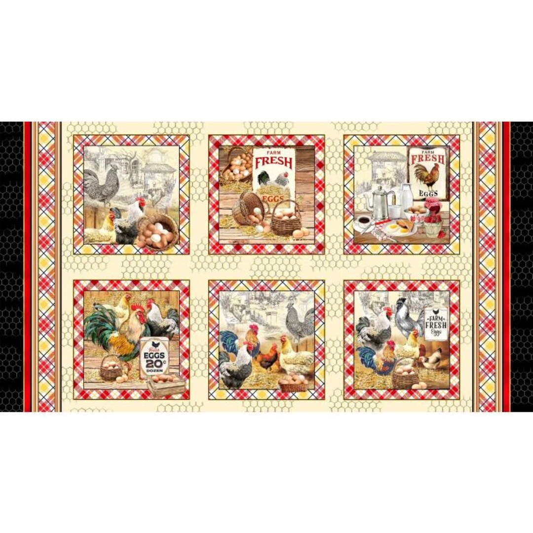 BEAUTIFUL CHICKENS Fabric Panel 24" X 44", Michael Miller, Farm Fabric ...