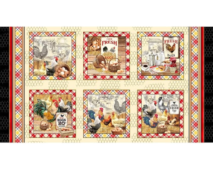 BEAUTIFUL CHICKENS Fabric Panel 24" X 44", Michael Miller, Farm Fabric ...