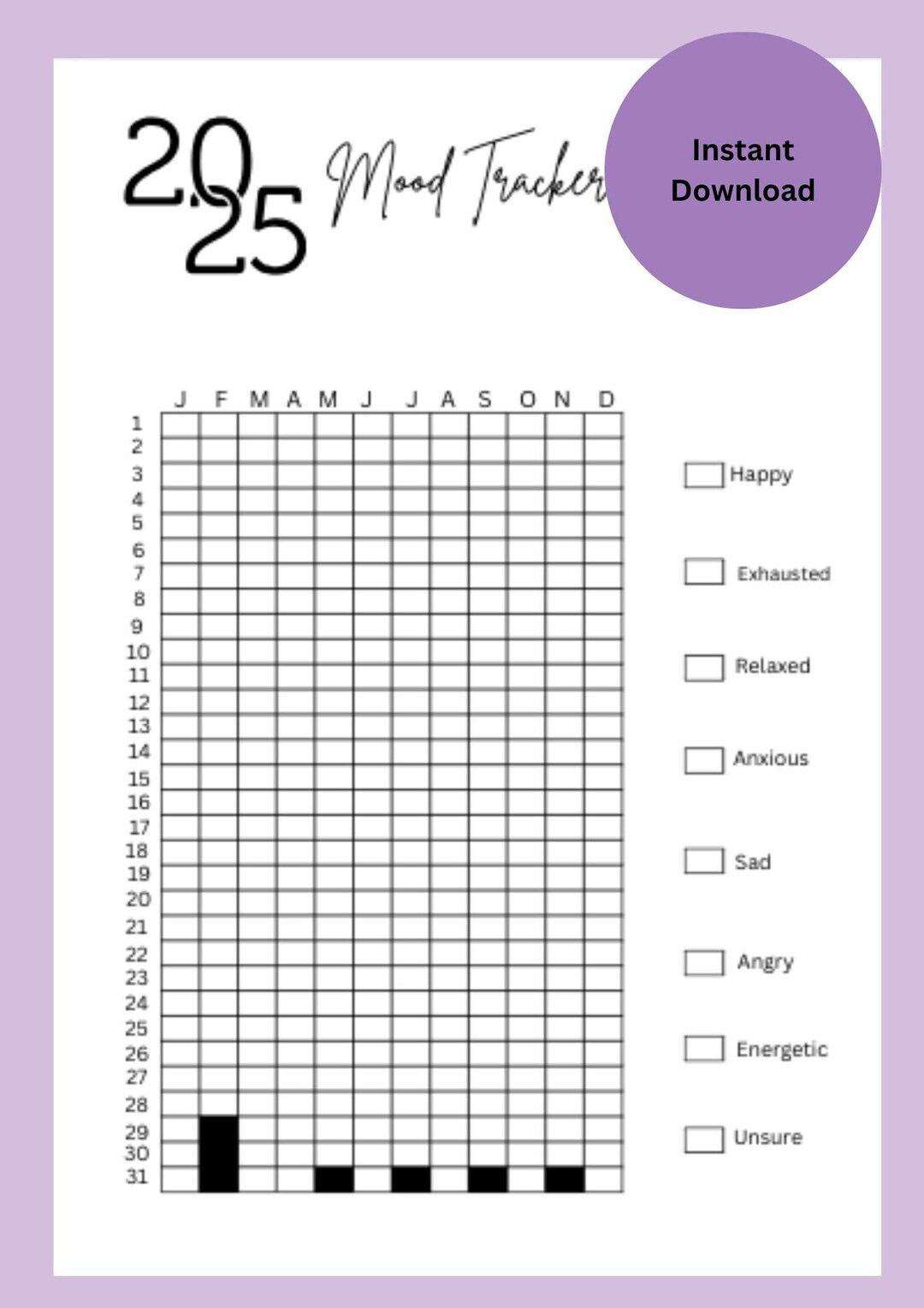 2025 Mood Tracker Daily Feelings Tracker, Printable, Daily Mood Tracker ...