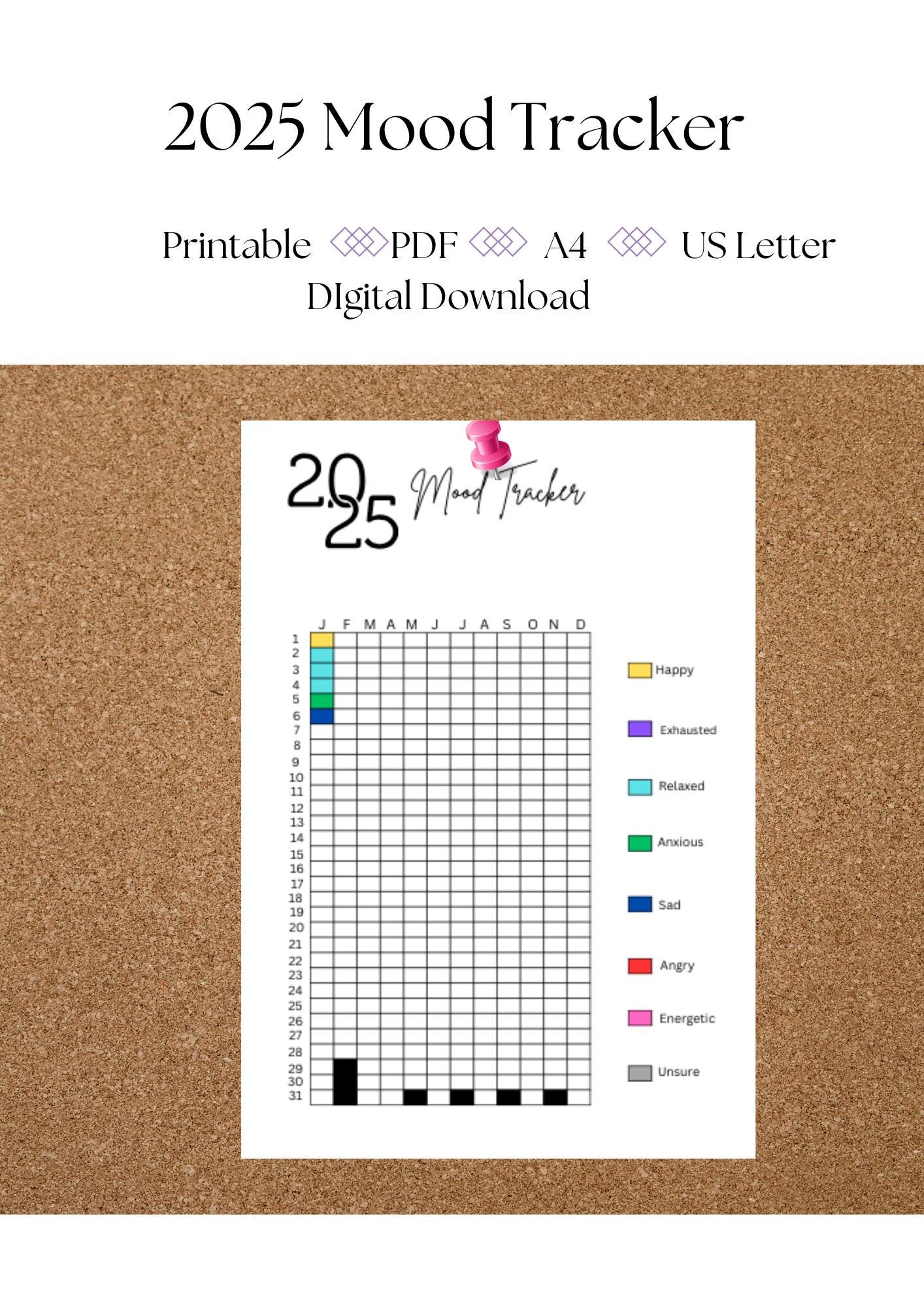 2025 Mood Tracker Daily Feelings Tracker, Printable, Daily Mood Tracker ...