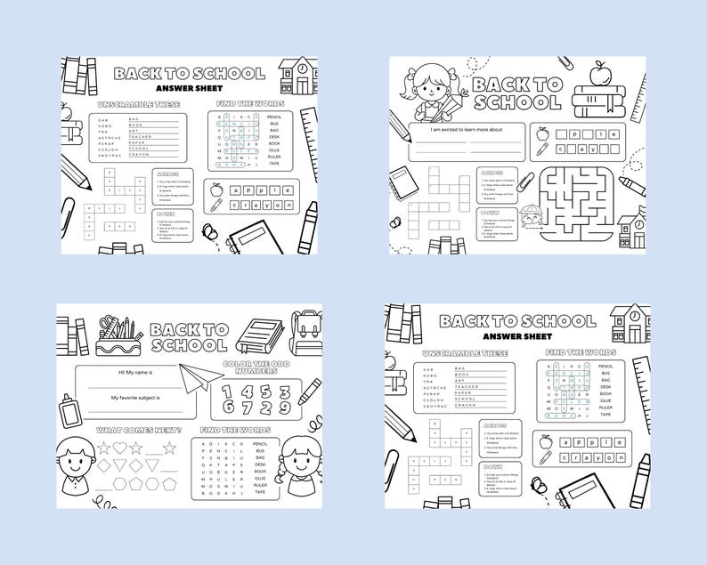 Back to School Placemat Kids Activity Printable and Editable - Etsy
