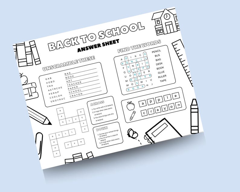 Back to School Placemat Kids Activity Printable and Editable - Etsy