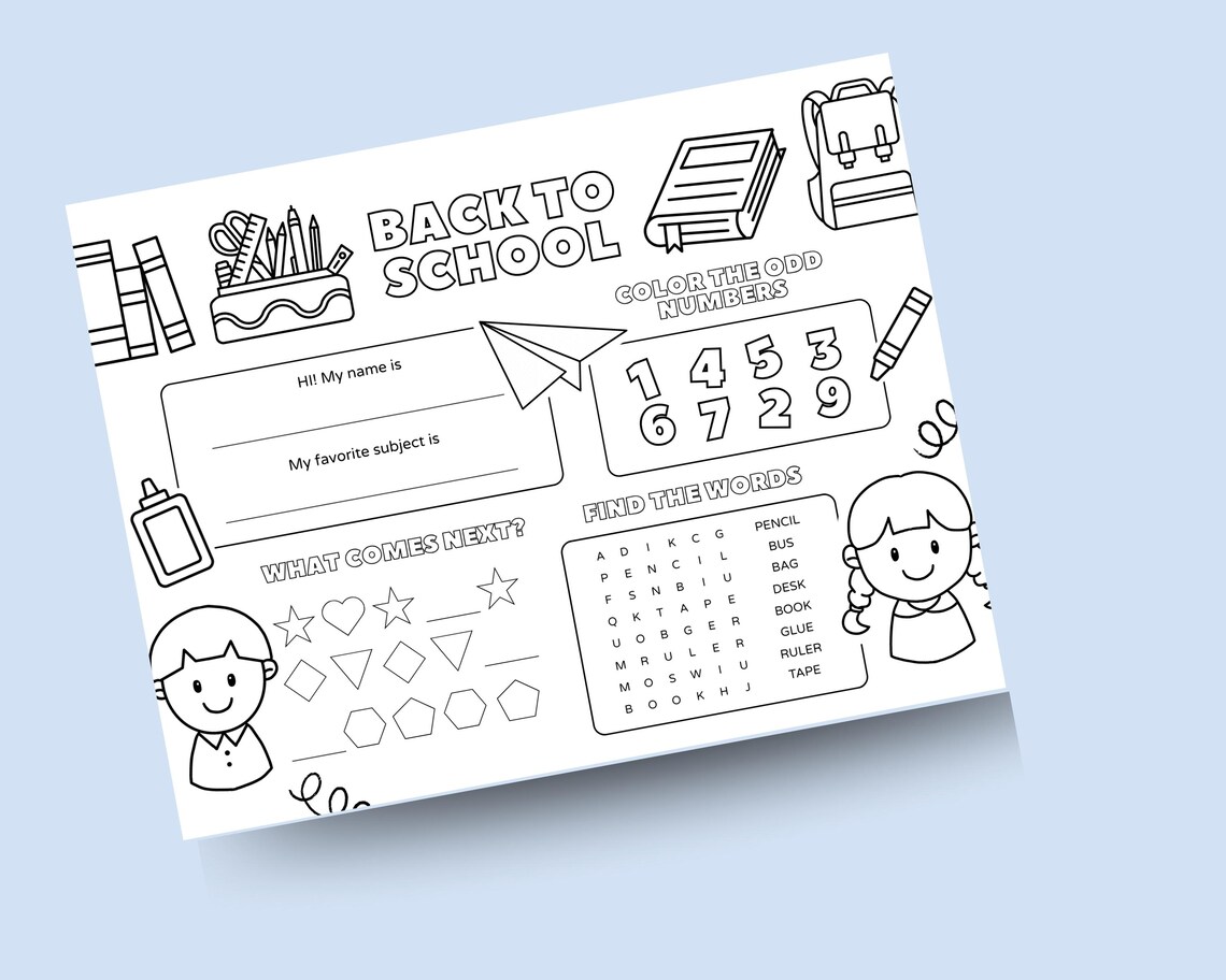 Back to School Placemat Kids Activity Printable and Editable - Etsy