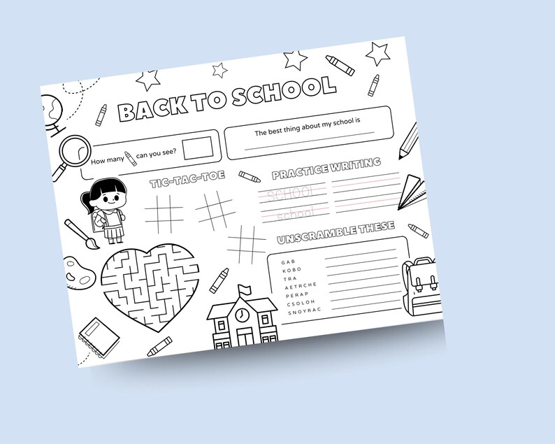 Back to School Placemat Kids Activity Printable and Editable - Etsy