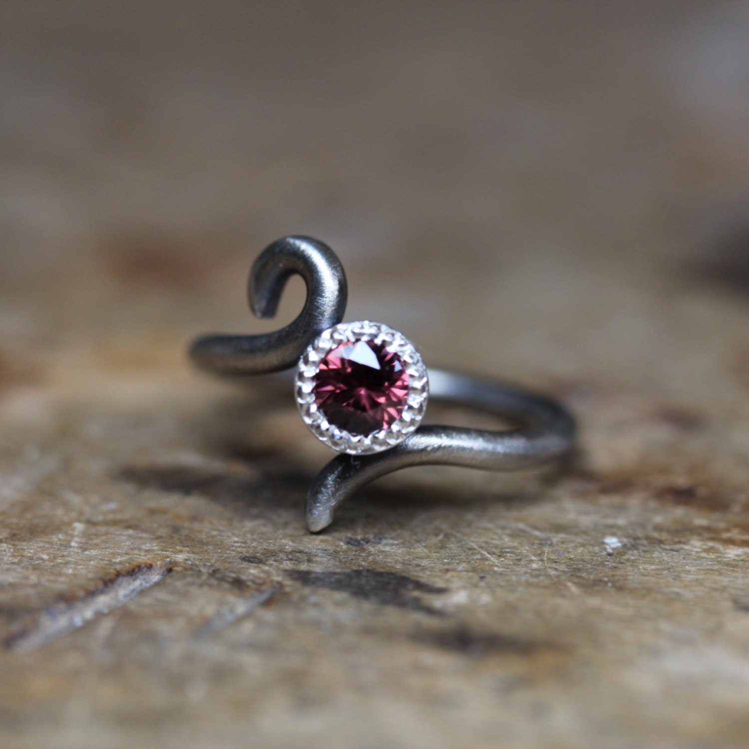 Romantic Wine Red Zircon Engagement Ring Dark Silver Antique | Etsy