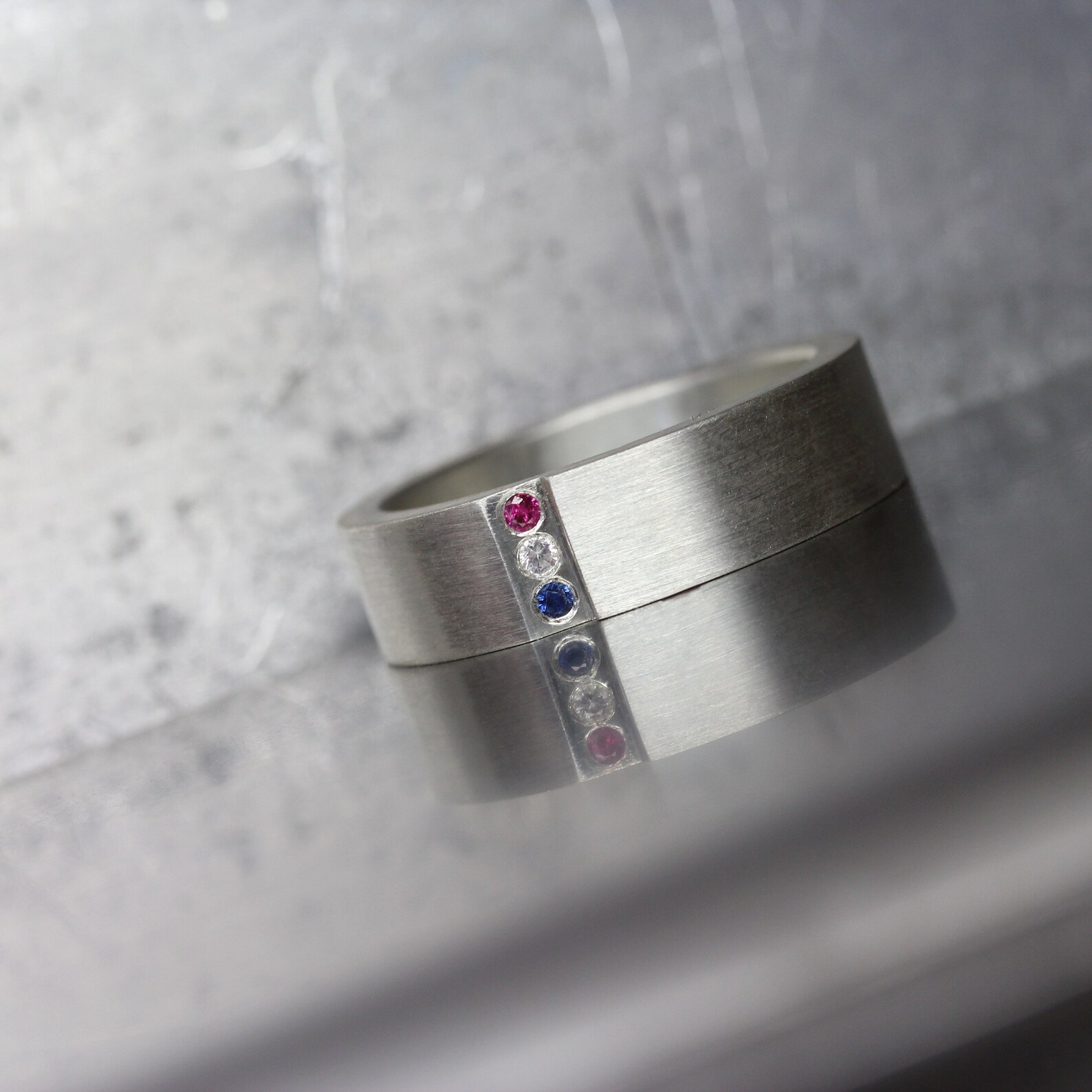 Men's Silver Sapphire Ruby Wedding Band Red White and Blue Independence ...