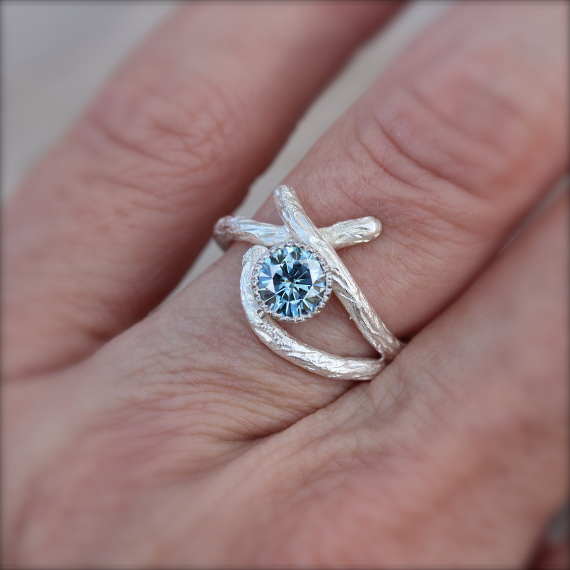 Branch Engagement Ring or Bridal Set Blue Moissanite Silver - Etsy