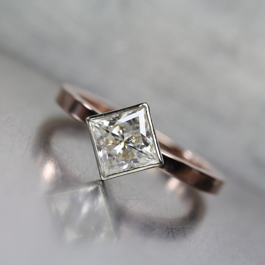 Modern Kite Set Princess Cut Moissanite Engagement Ring 14K Rose Yellow ...