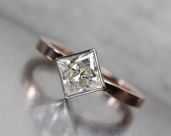 Modern Kite Set Princess Cut Moissanite Engagement Ring 14K - Etsy