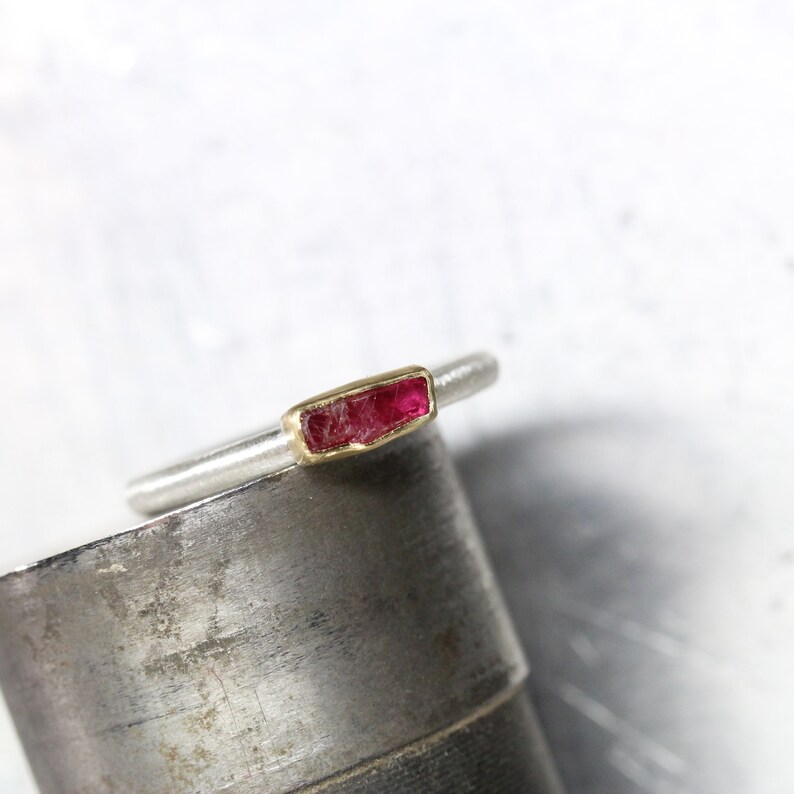 Raw Red Ruby Stacking Ring Simple Silver 22k Yellow Gold Band | Etsy