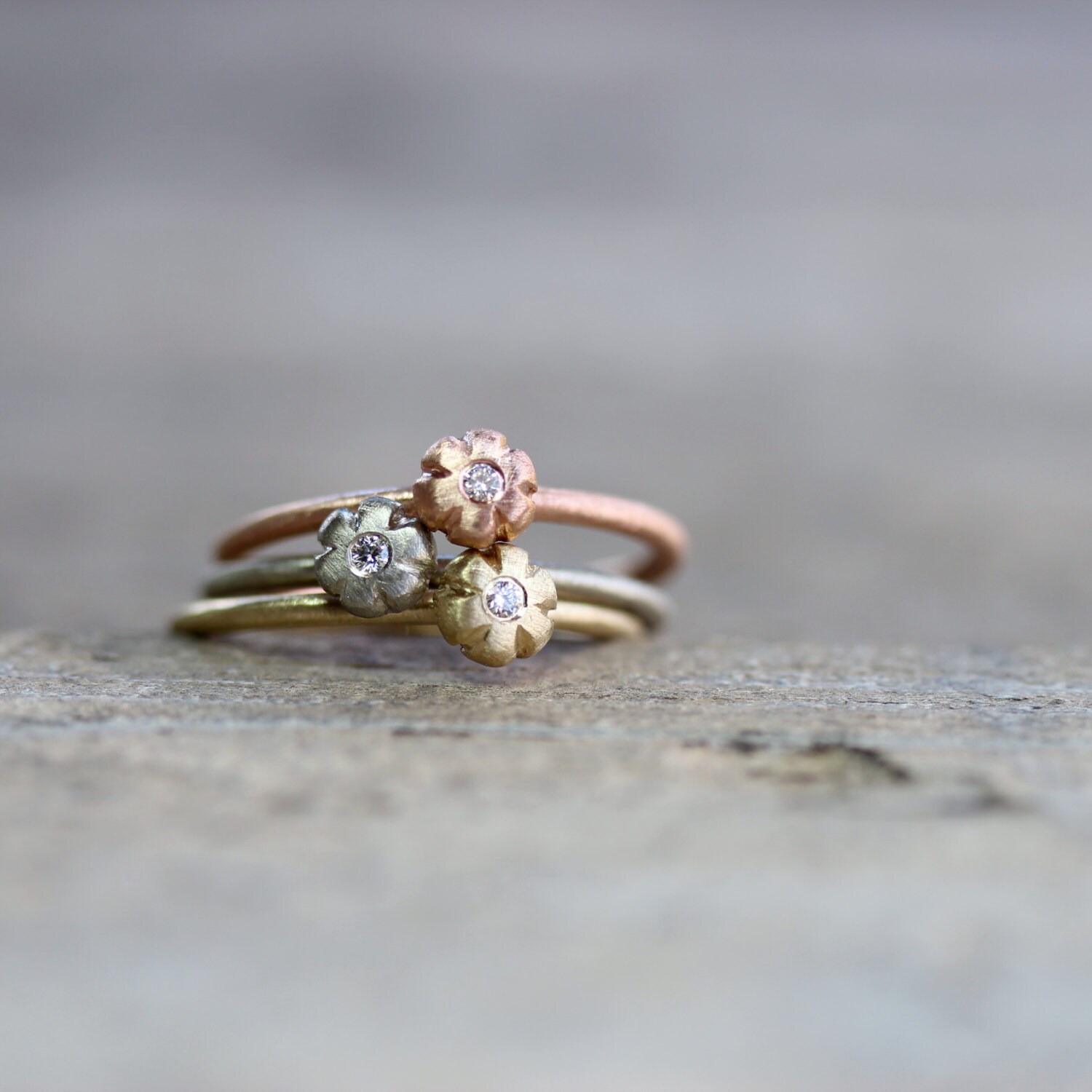 Diamond Stacking Rings 14K Rose Yellow White Gold Delicate - Etsy