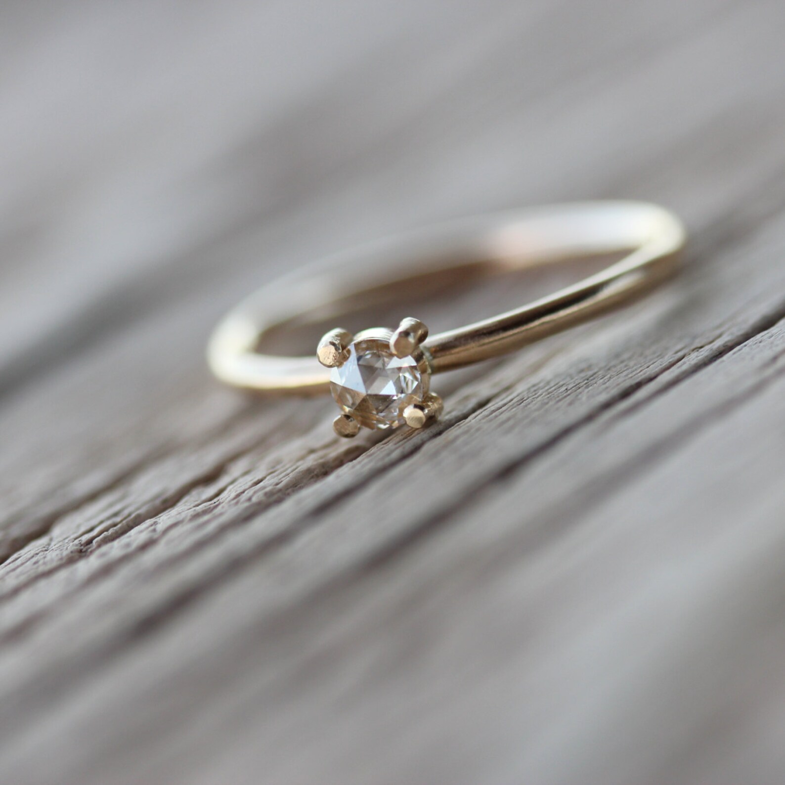 Delicate Rose-cut Diamond Engagement Ring 14k Yellow Gold Tiny - Etsy