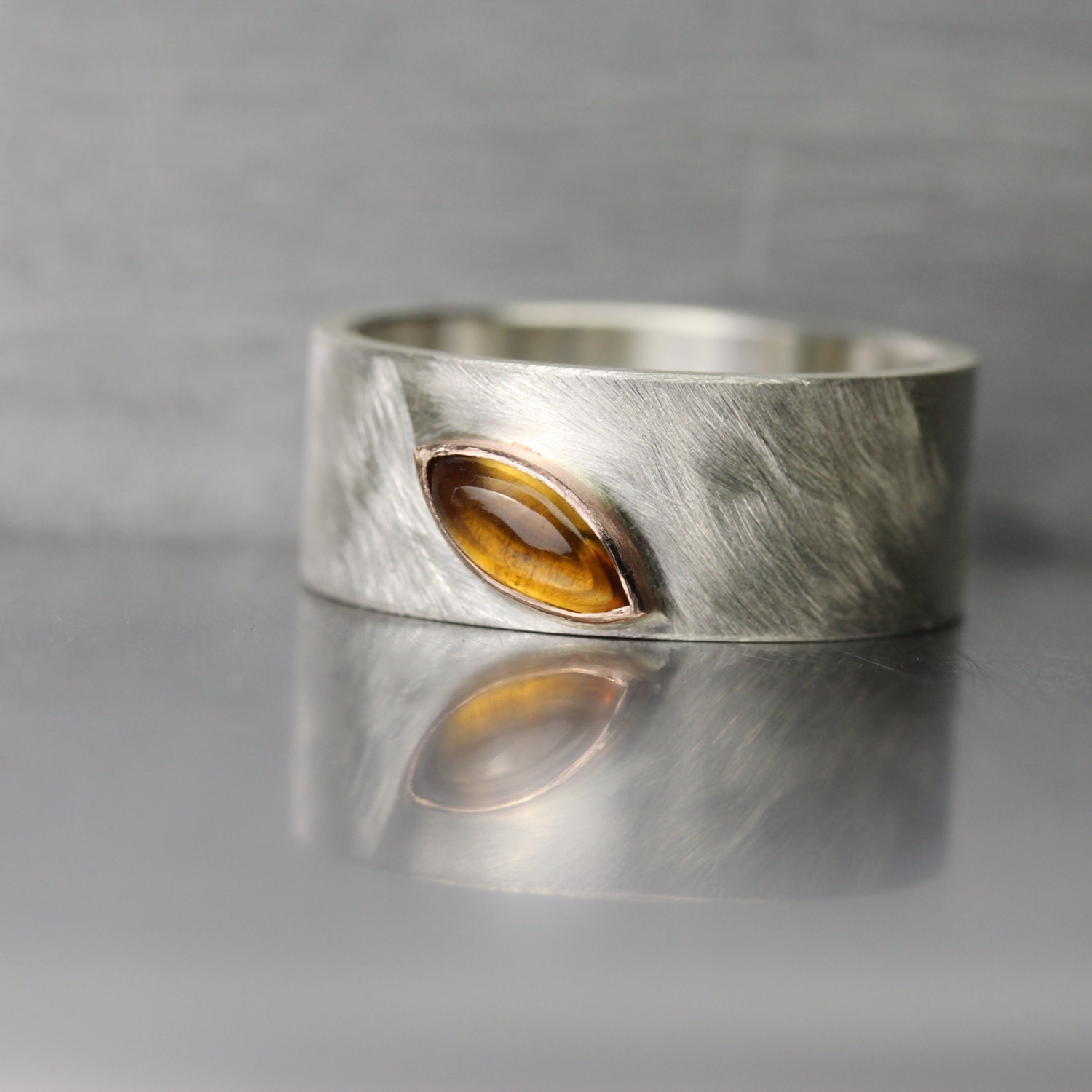 Modern Golden Brown Fall Leaf Wedding Band Tourmaline Silver | Etsy