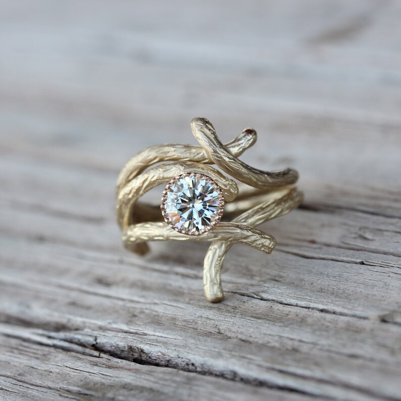 Woodland Branch Wedding Ring Set Moissanite Forever Brilliant - Etsy