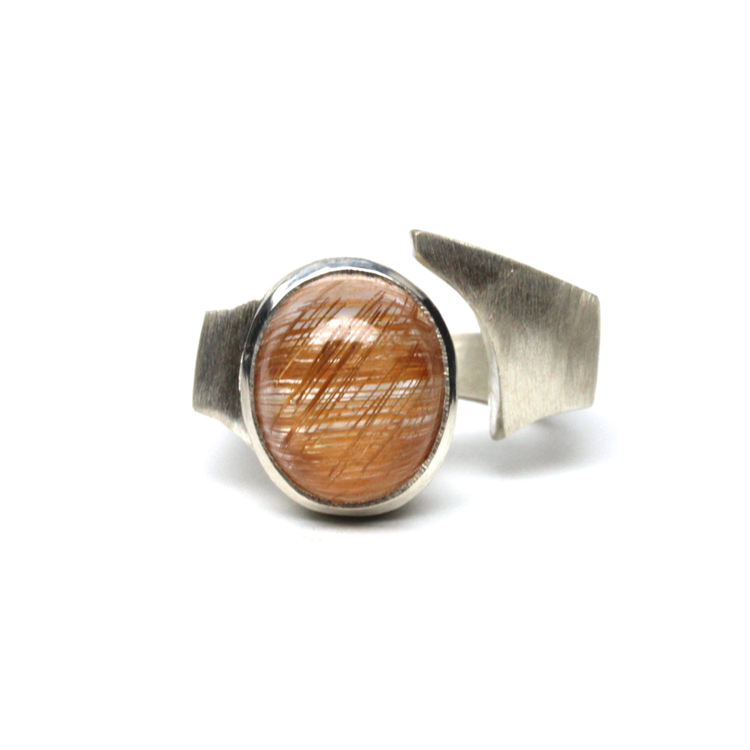 Modern Silver Rutilated Quartz Ring Golden Rutile Inclusions | Etsy