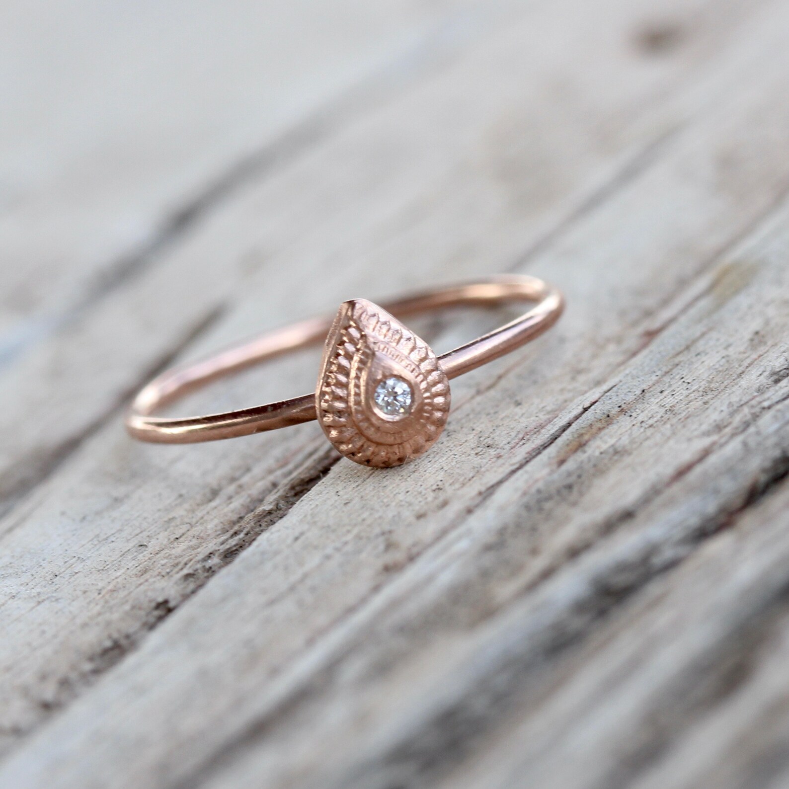 Delicate Drop Shaped Bindi Diamond Ring 14K Rose Gold Symbolic | Etsy