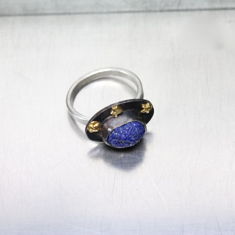 Raw Azurite Blue Planet Ring Oxidized Silver 22k Yellow Gold - Etsy