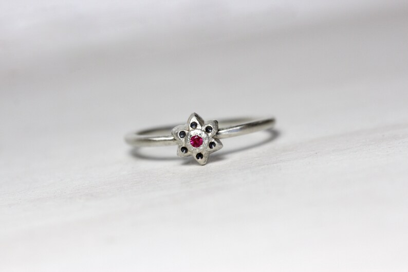 Cute Ruby Star Flower Stacking Ring Genuine Pink Red July | Etsy