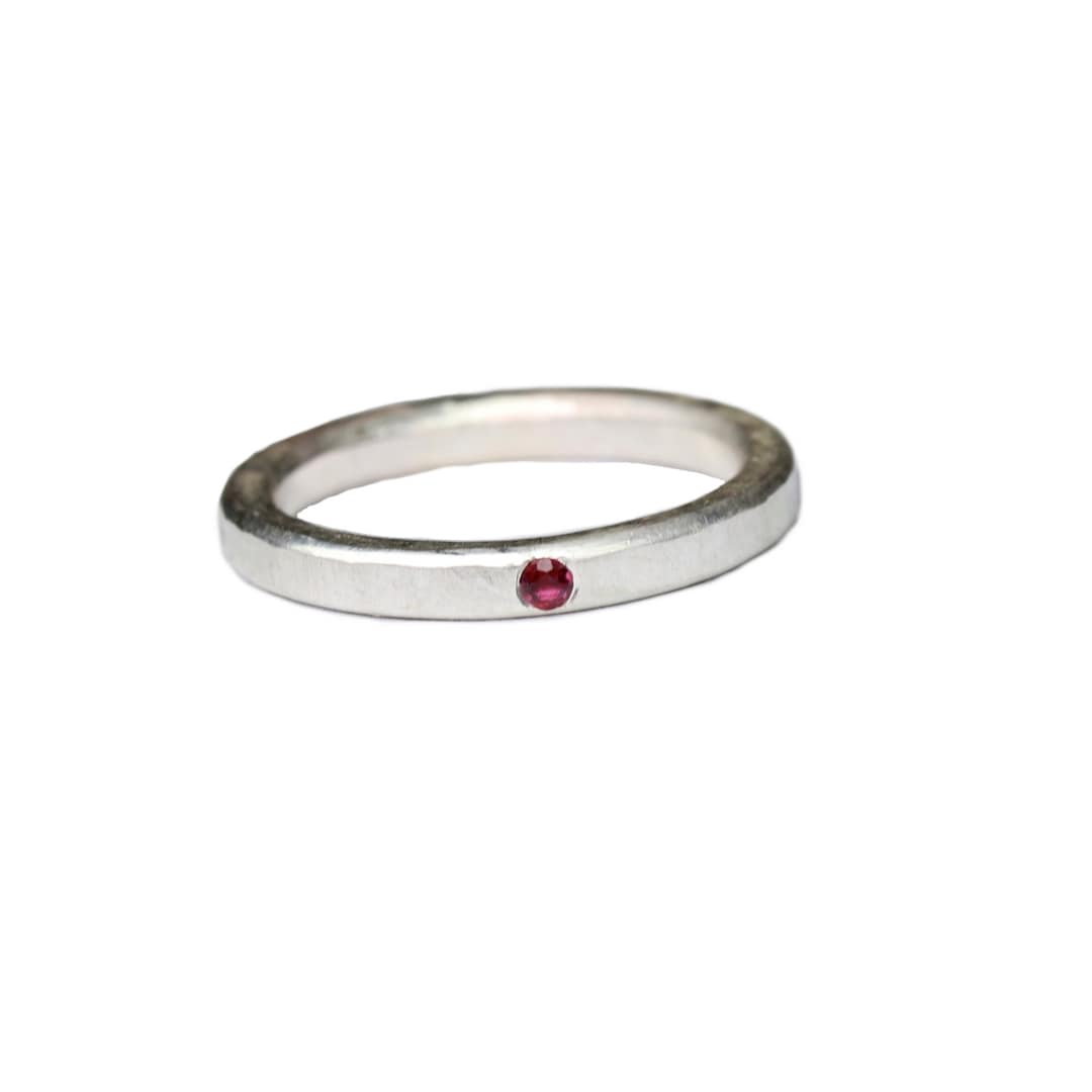 Delicate Sterling Silver Ruby Wedding Ring Hammered Red Pink Bridal ...