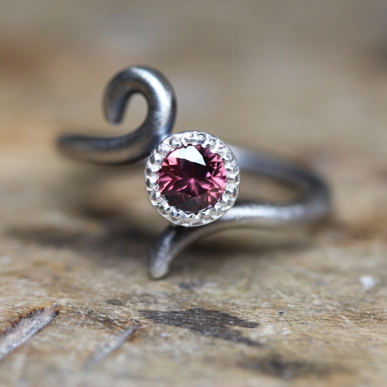 Romantic Wine Red Zircon Engagement Ring Dark Silver Antique - Etsy