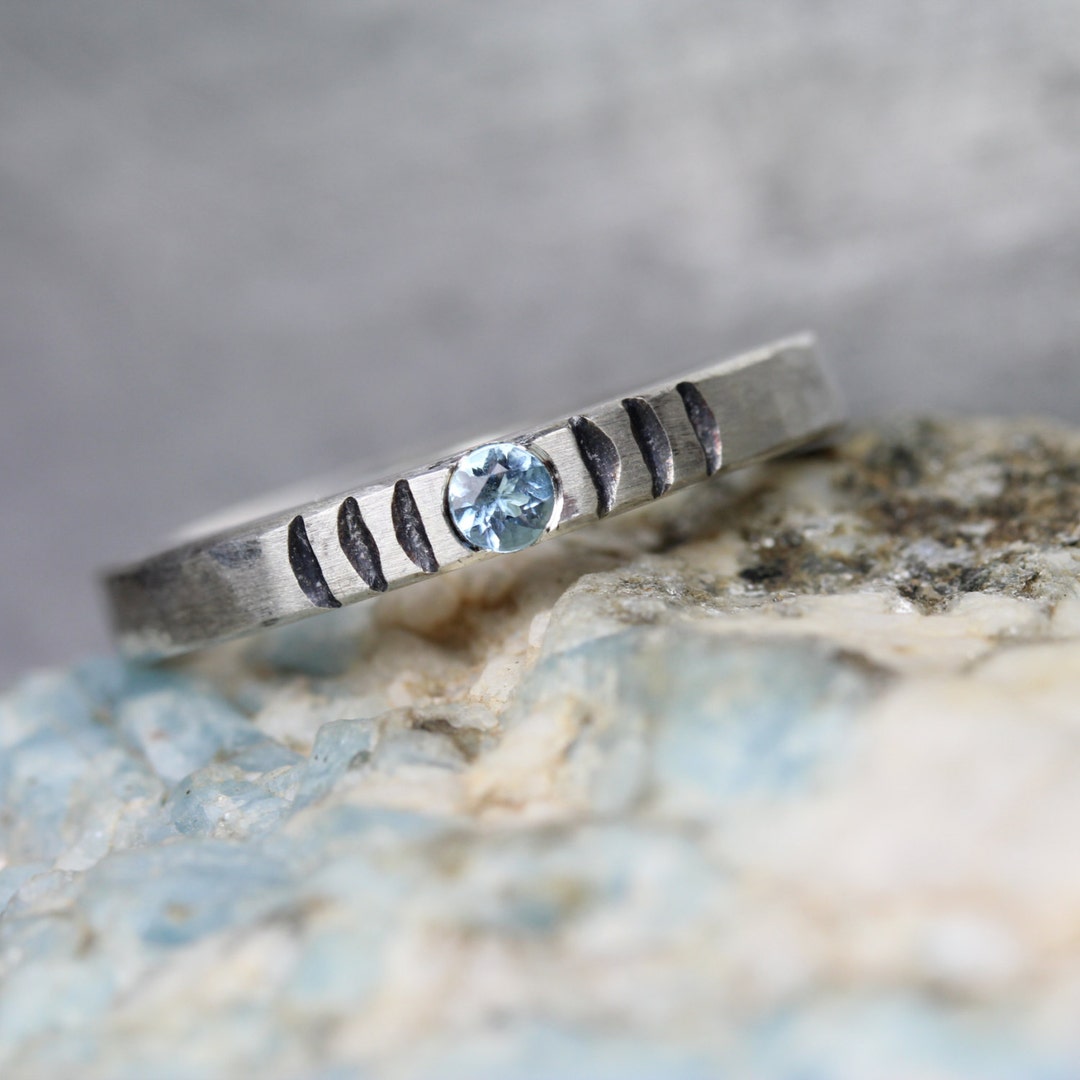 Ice Blue Aquamarine Wave Ring Hammered Sterling Silver Rustic Boho ...
