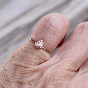 Delicate Drop Shaped Bindi Diamond Ring 14K Rose Gold Symbolic Bridal ...