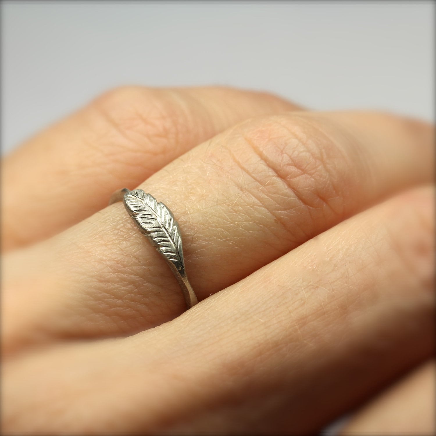 Woodland Feather Ring 14K White Gold Delicate Bird Wing Minimalistic ...
