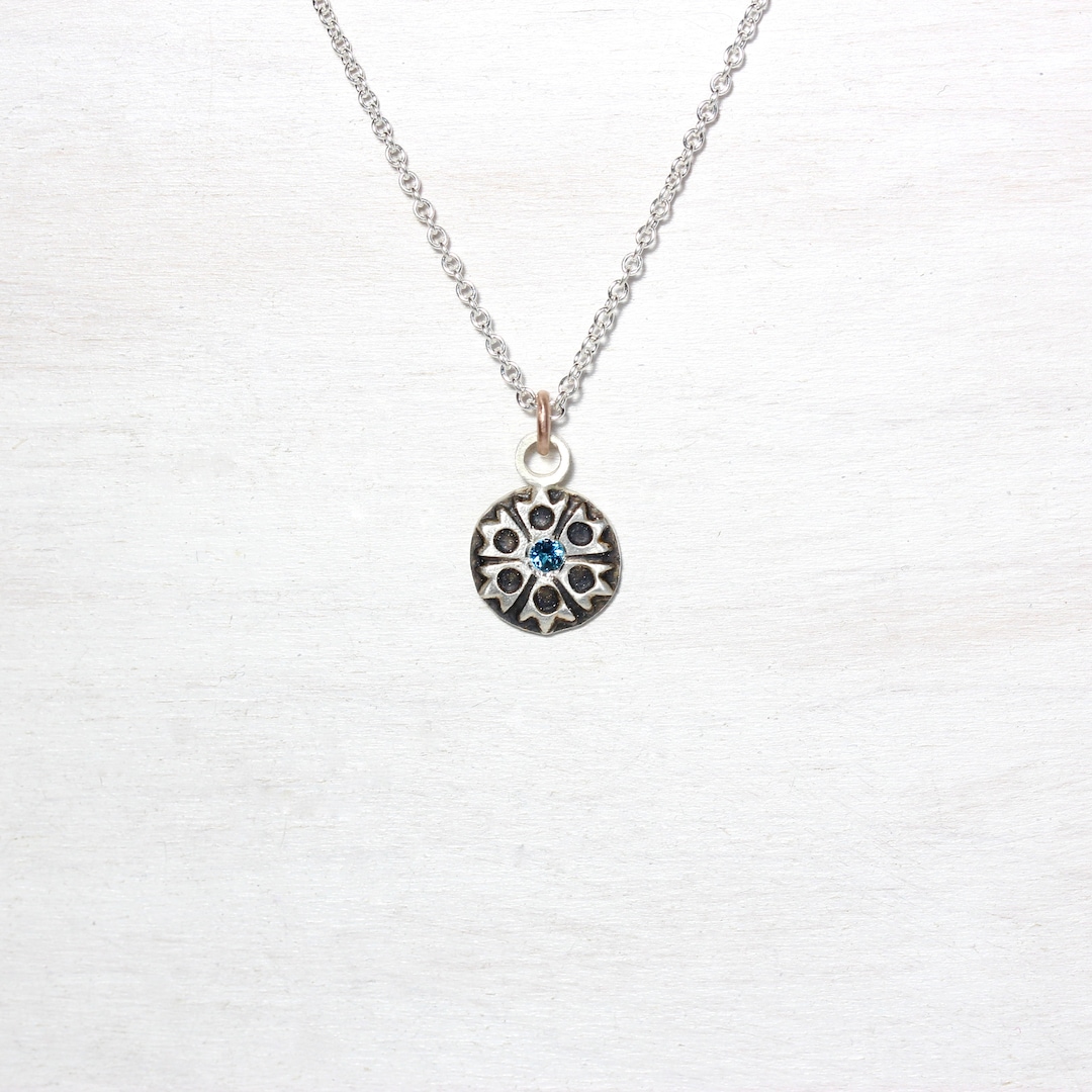 Dainty Snowflake Necklace London Blue Topaz Silver 14K Rose Gold Winter ...