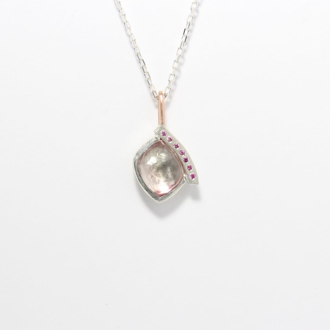 Pale Pink Tourmaline Ruby Necklace Almost Colorless Rose-cut Gemstone ...