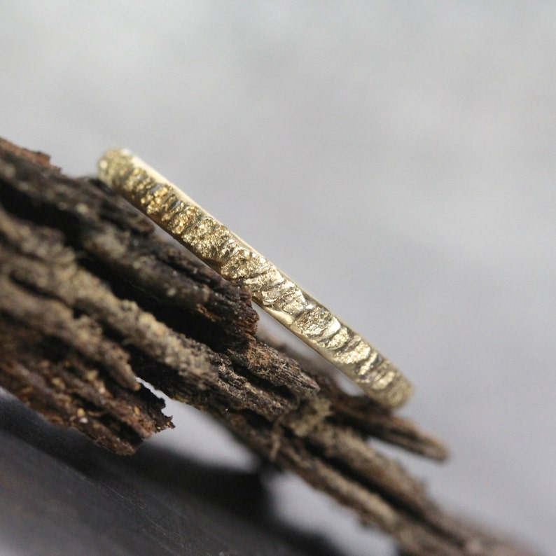 Rustic Women's Textured Bark Wedding Ring 14K Yellow Gold Primitive ...