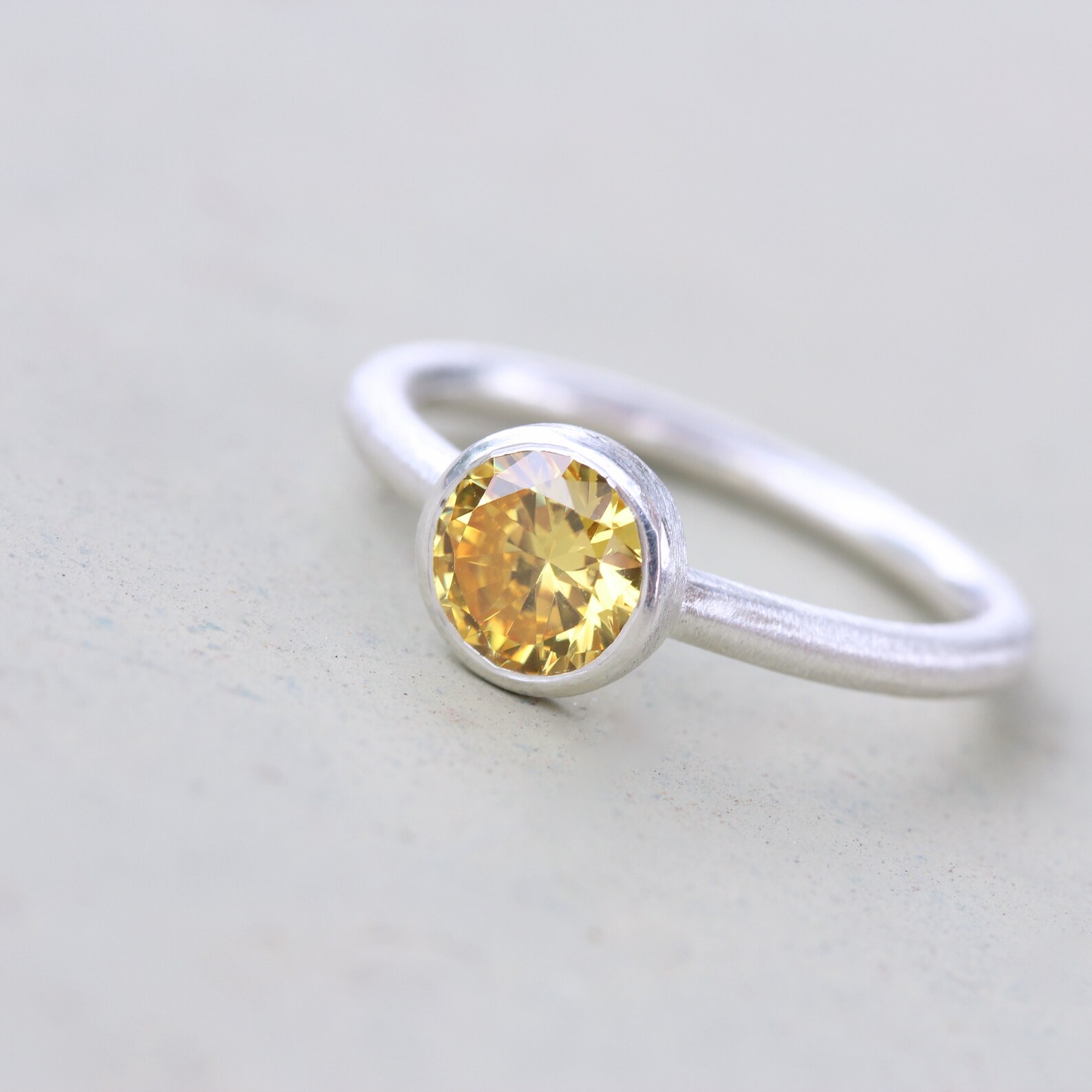 Simple Modern Bright Yellow Cubic Zirconia Silver Ring - Etsy