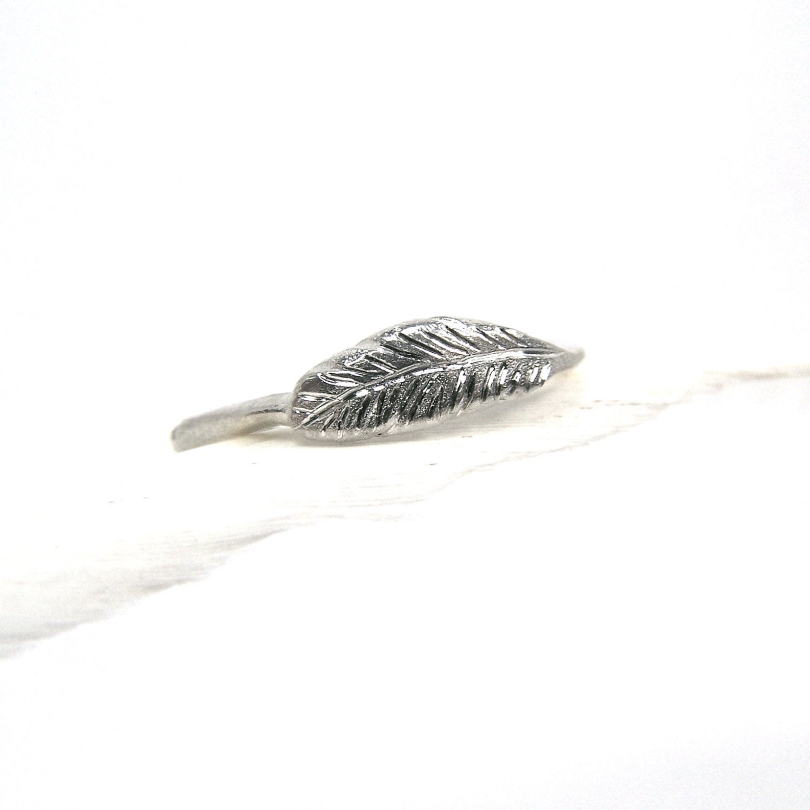 Delicate Sterling Silver Feather Ring White Winter Forest Woodland ...