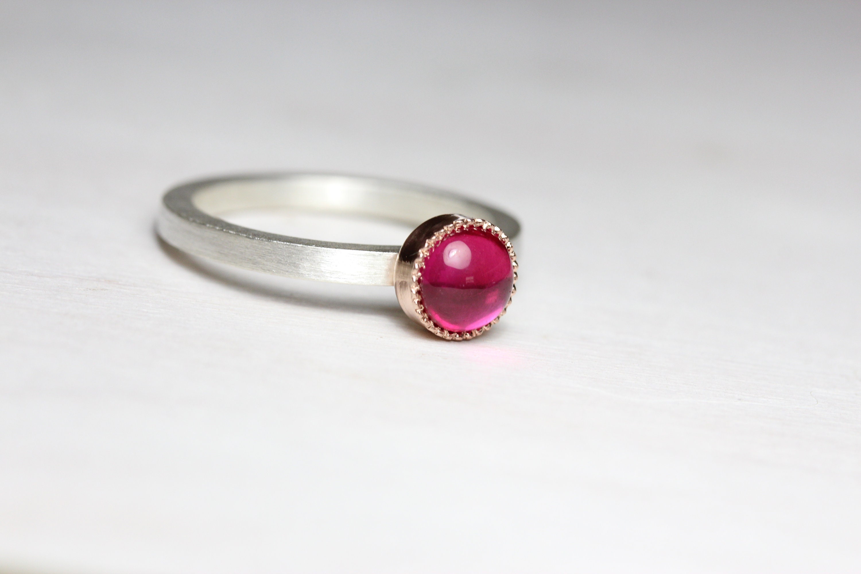 Lab Created Ruby Engagement Ring Silver 14k Rose Gold Bezel | Etsy