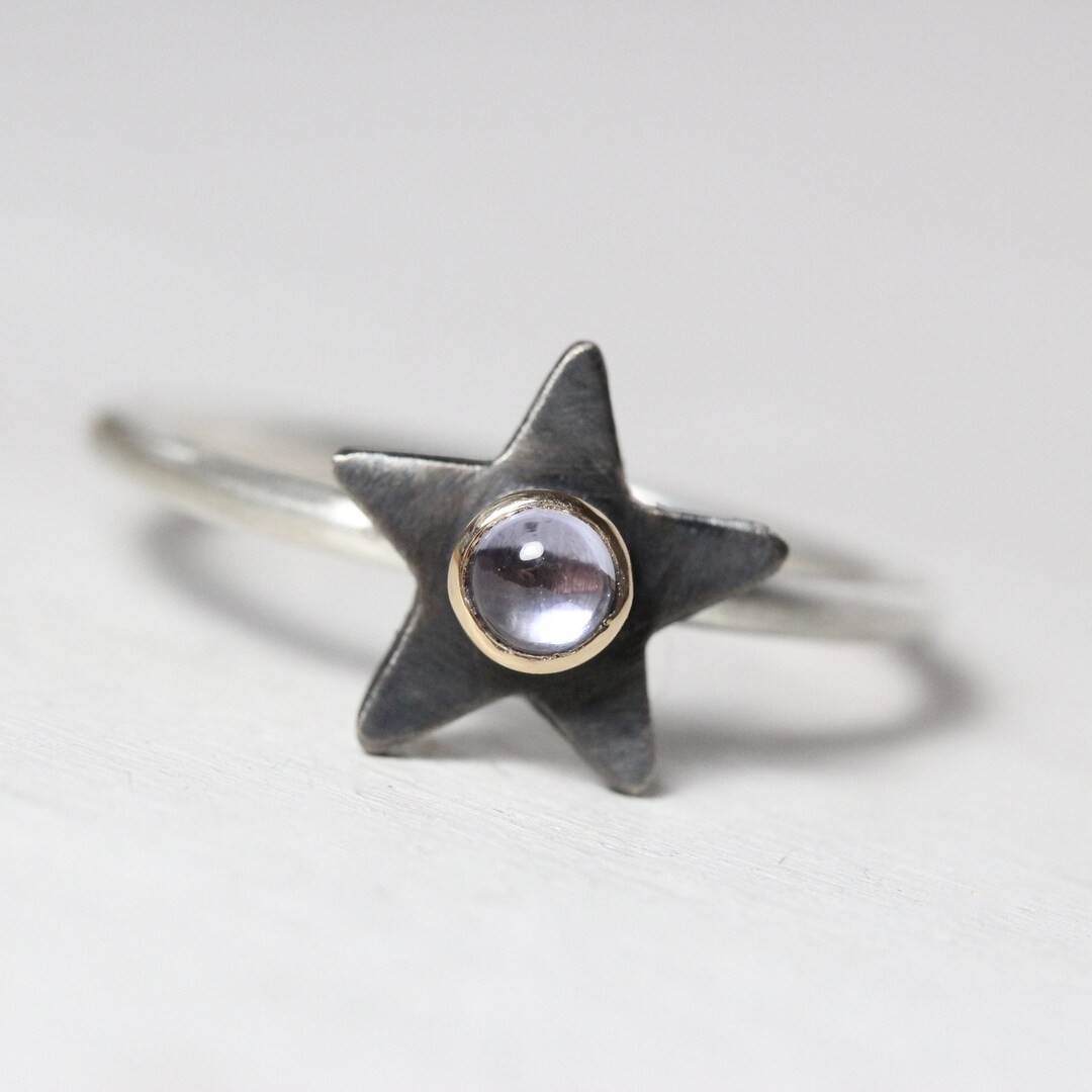 Pale Purple Sapphire Star Ring Delicate Stackable Silver 14K Yellow ...