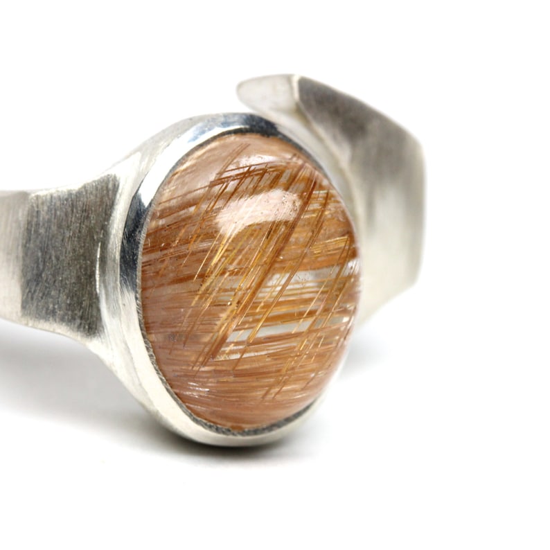 Modern Silver Rutilated Quartz Ring Golden Rutile Inclusions - Etsy