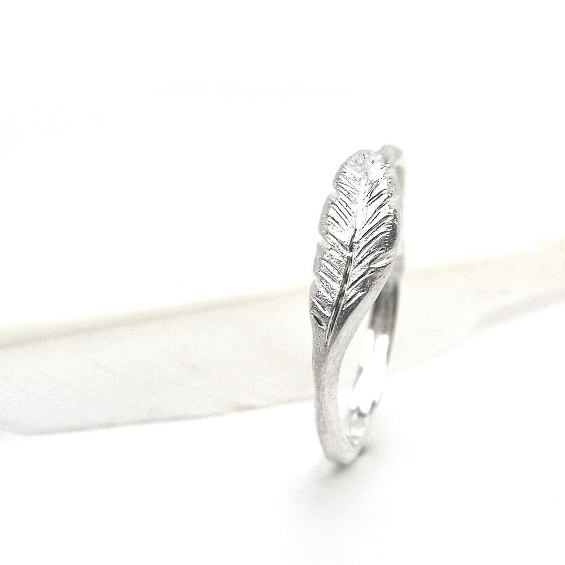Delicate Sterling Silver Feather Ring White Winter Forest Woodland ...