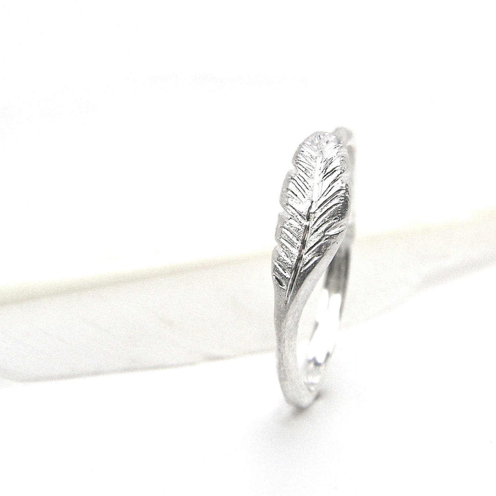 Delicate Sterling Silver Feather Ring White Winter Forest Woodland ...
