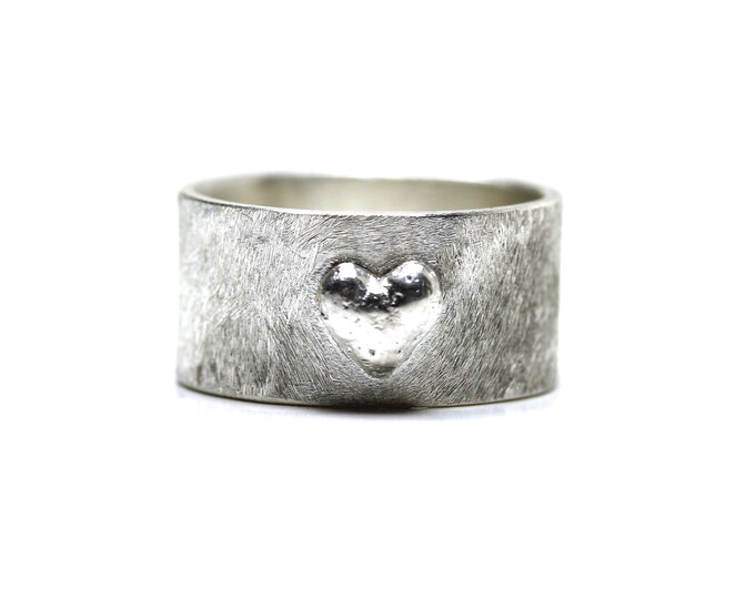 Heart Imprint Ring 3D Wide Sterling Silver Love Wedding - Heartprint - Etsy