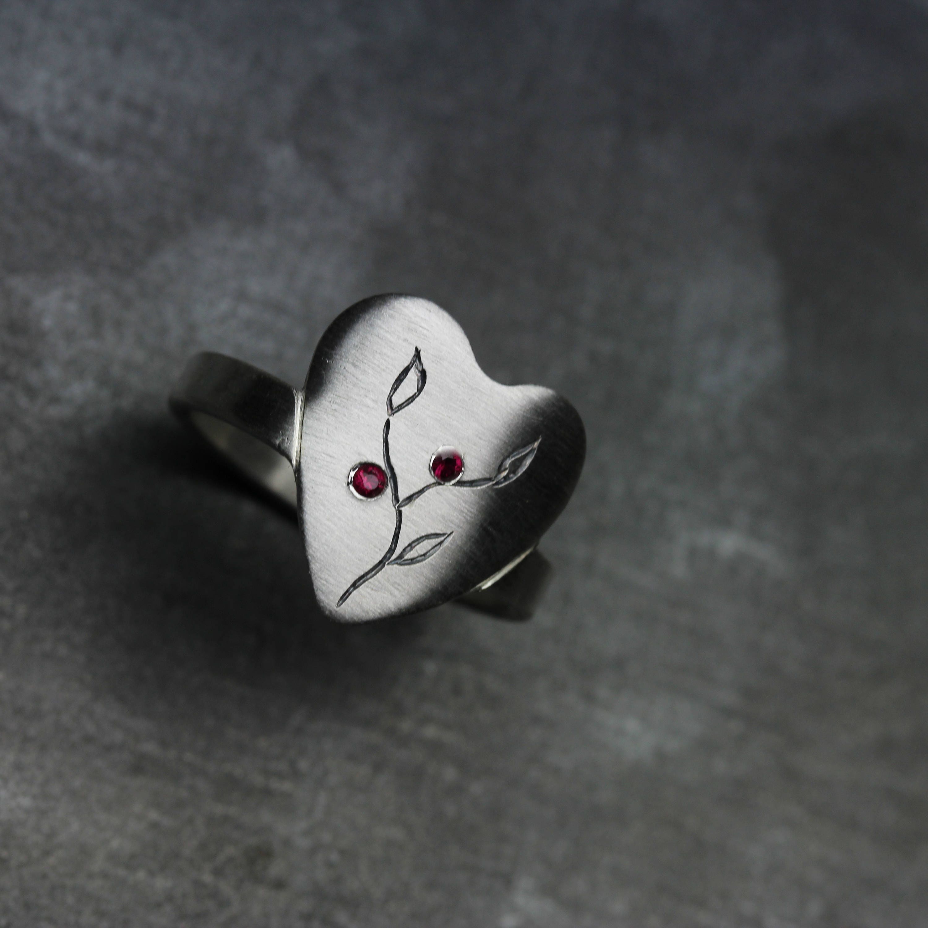 Unique Heart Signet Ring Silver Pink Red Ruby Romantic | Etsy