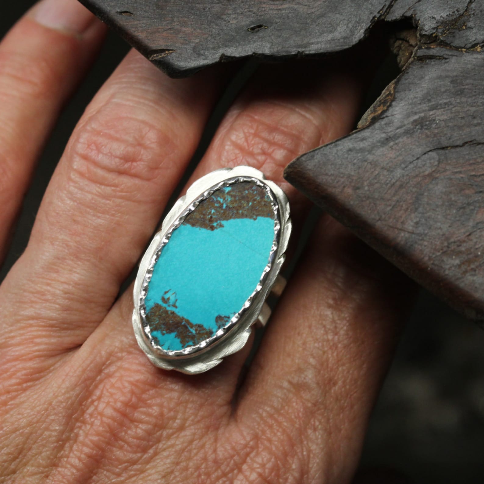 Large Shattuckite Silver Ring Southwest Sky Blue Brown Oval - Etsy