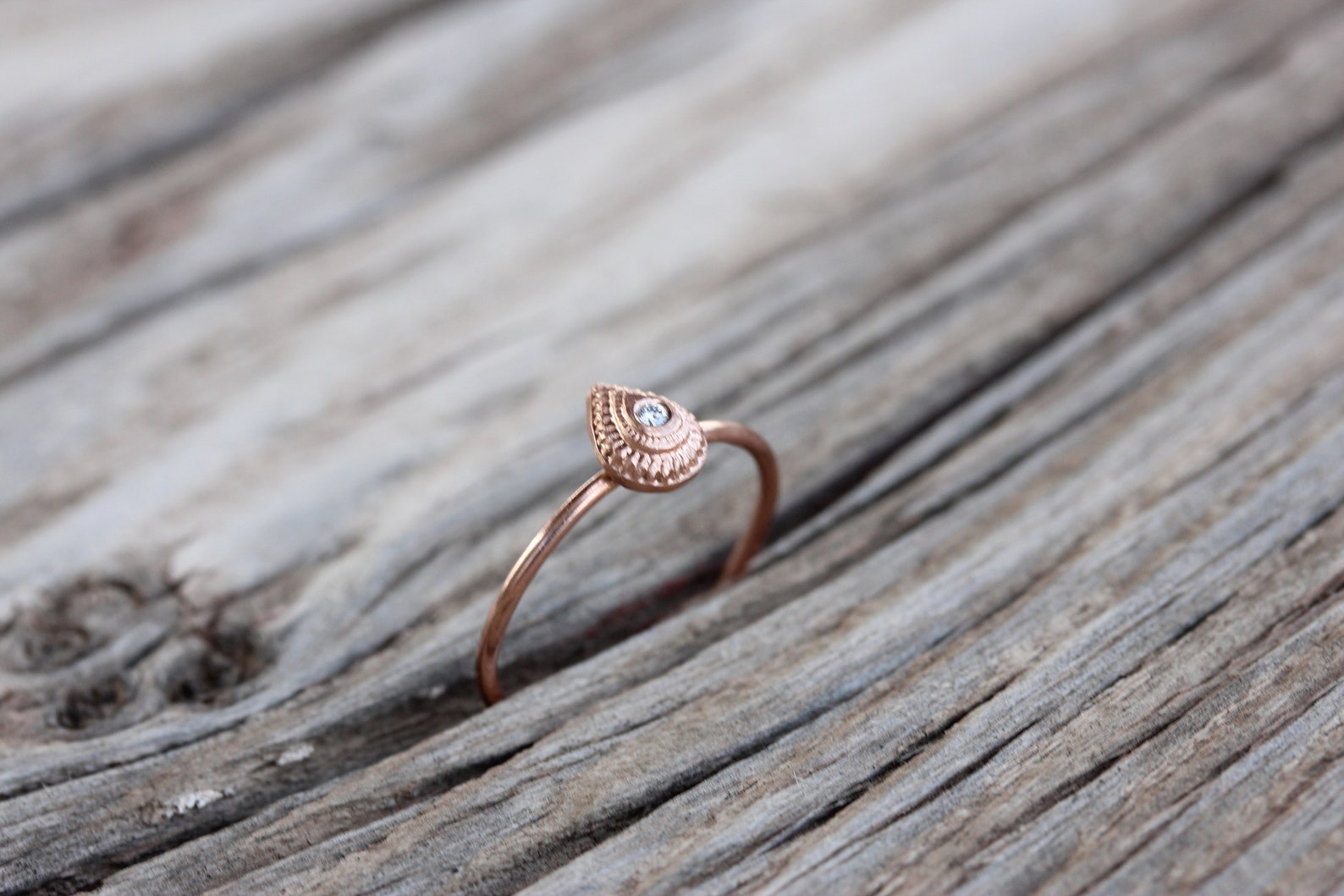 Delicate Drop Shaped Bindi Diamond Ring 14K Rose Gold Symbolic | Etsy