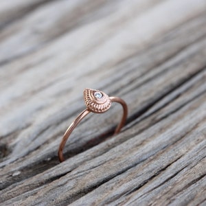Delicate Drop Shaped Bindi Diamond Ring 14K Rose Gold Symbolic Bridal ...