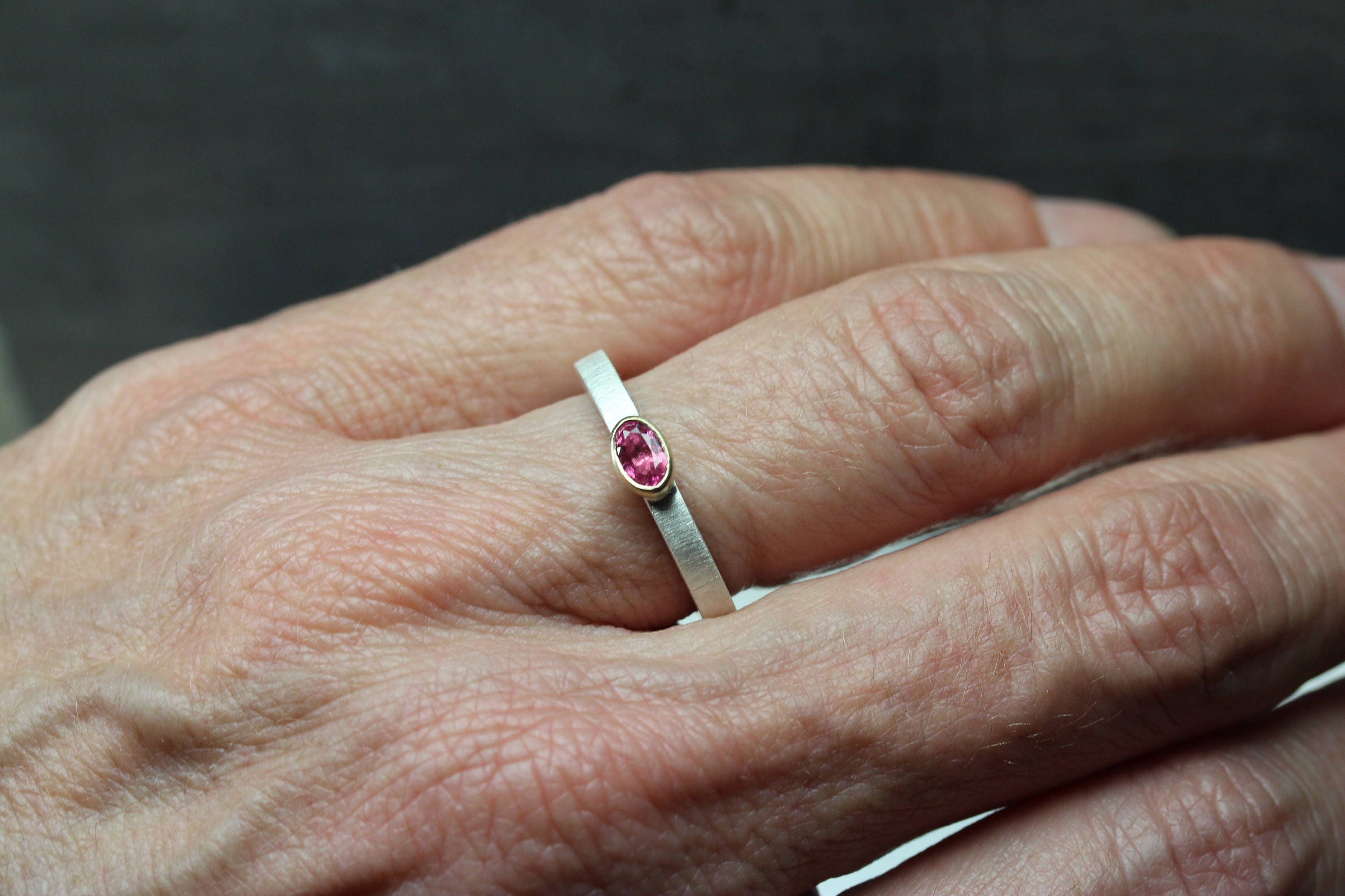 Simple Modern Pink Oval Ruby Engagement Ring 14K Yellow Gold | Etsy