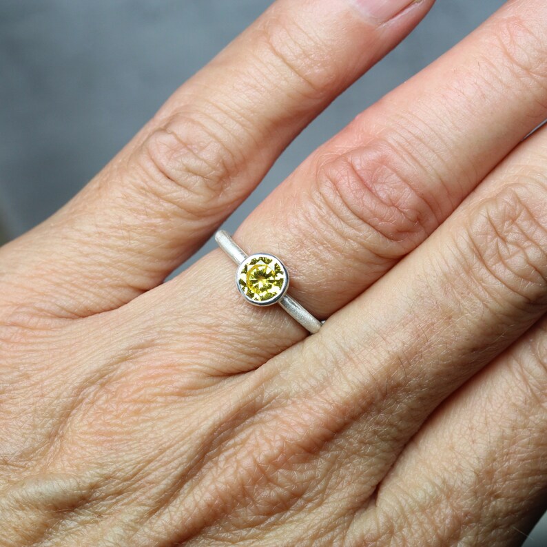Simple Modern Bright Yellow Cubic Zirconia Silver Ring - Etsy