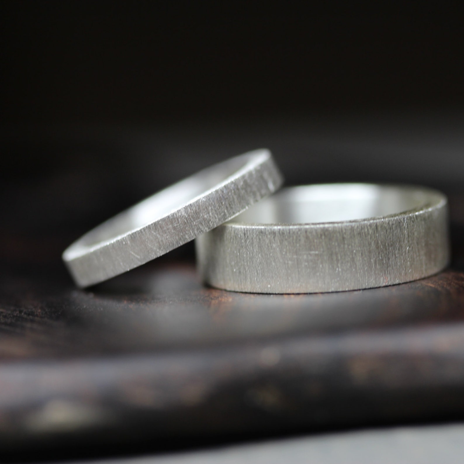 Modern Minimalistic Wedding Ring Set His and Hers Brushed | Etsy