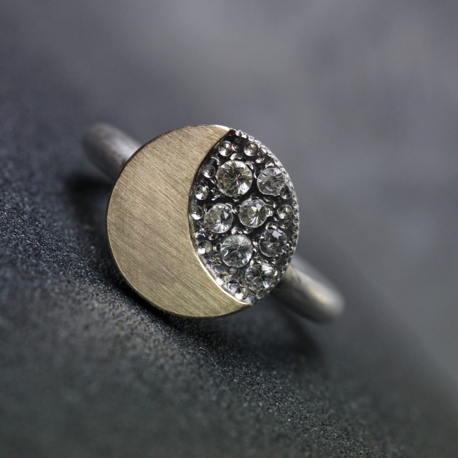 Moon and Stars Engagement Ring 14K Yellow Gold Silver 7 - Etsy