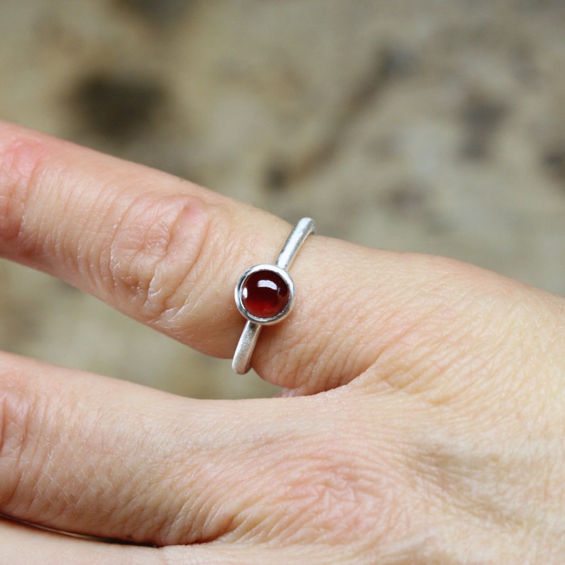 Simple Modern Rust Red Cinnamon Garnet Silver Ring Stackable - Etsy