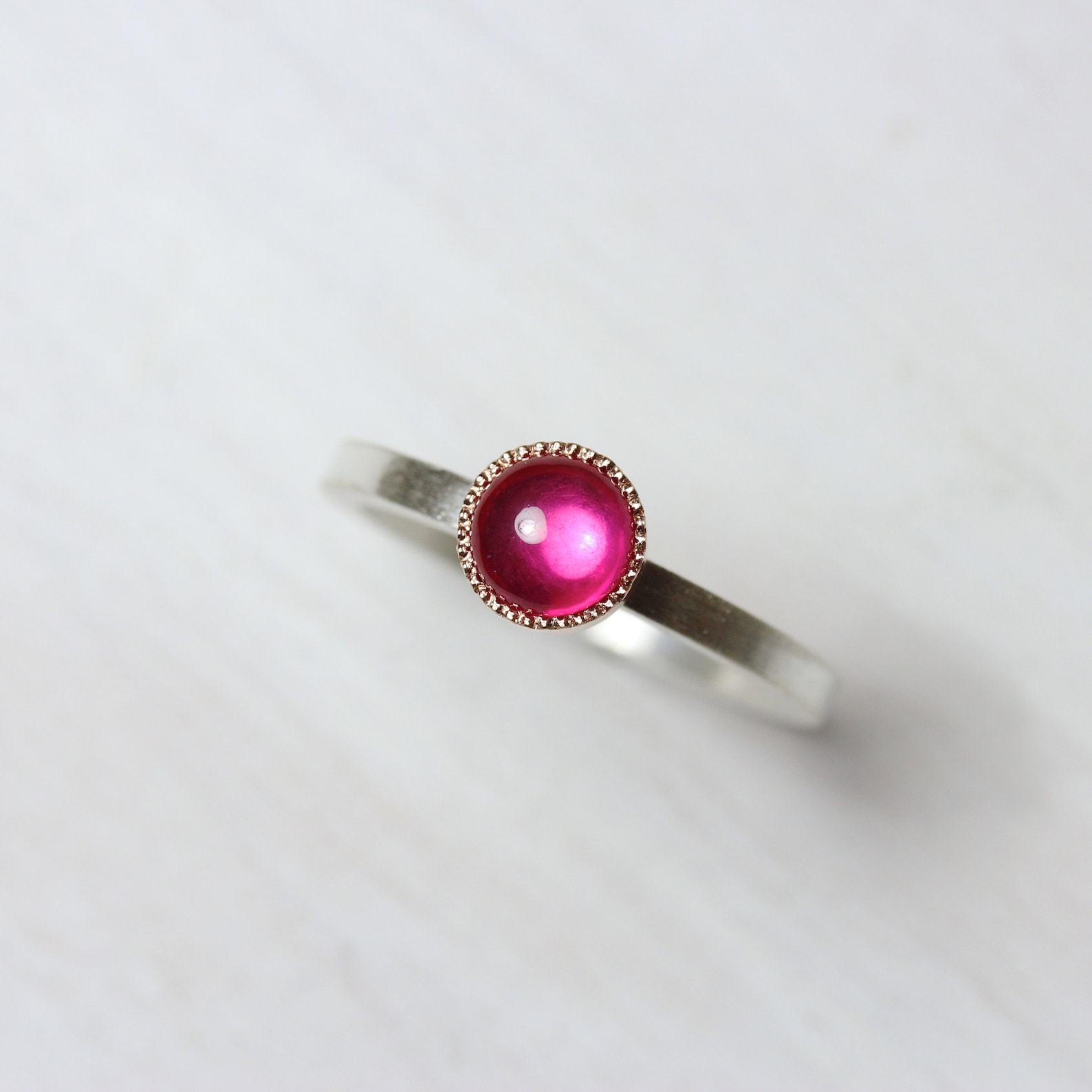 Lab Created Ruby Engagement Ring Silver 14k Rose Gold Bezel Cherry Pink ...
