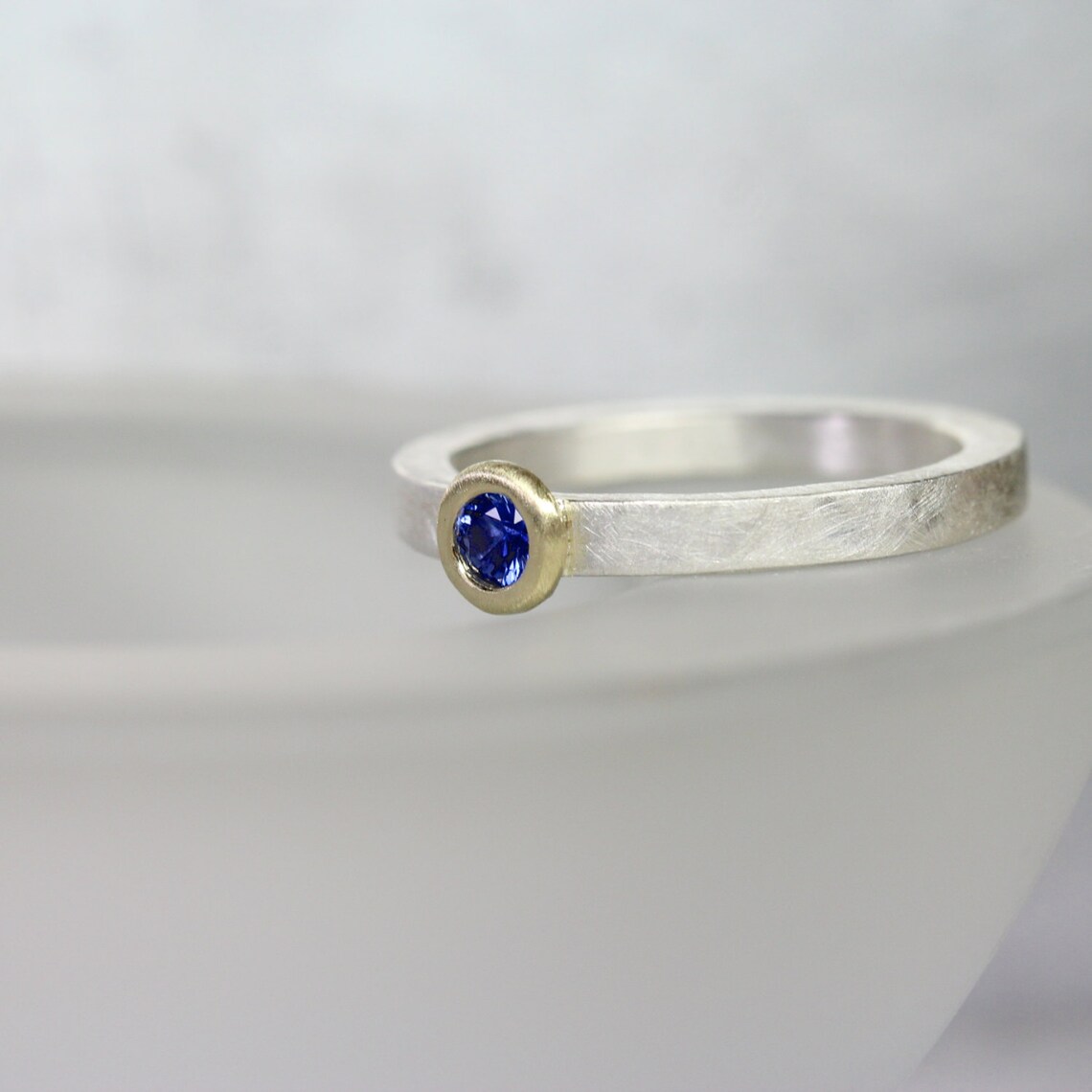 Simple Modern Blue Sapphire Engagement Ring 18K Yellow Gold | Etsy