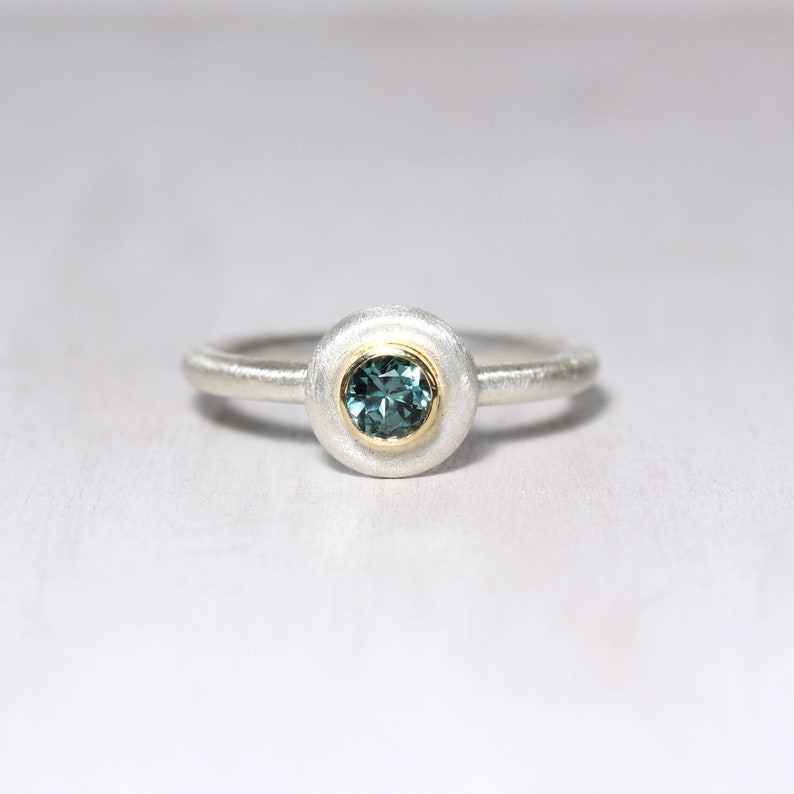 Modern Teal Tourmaline Engagement Ring Silver 18K Yellow Gold | Etsy